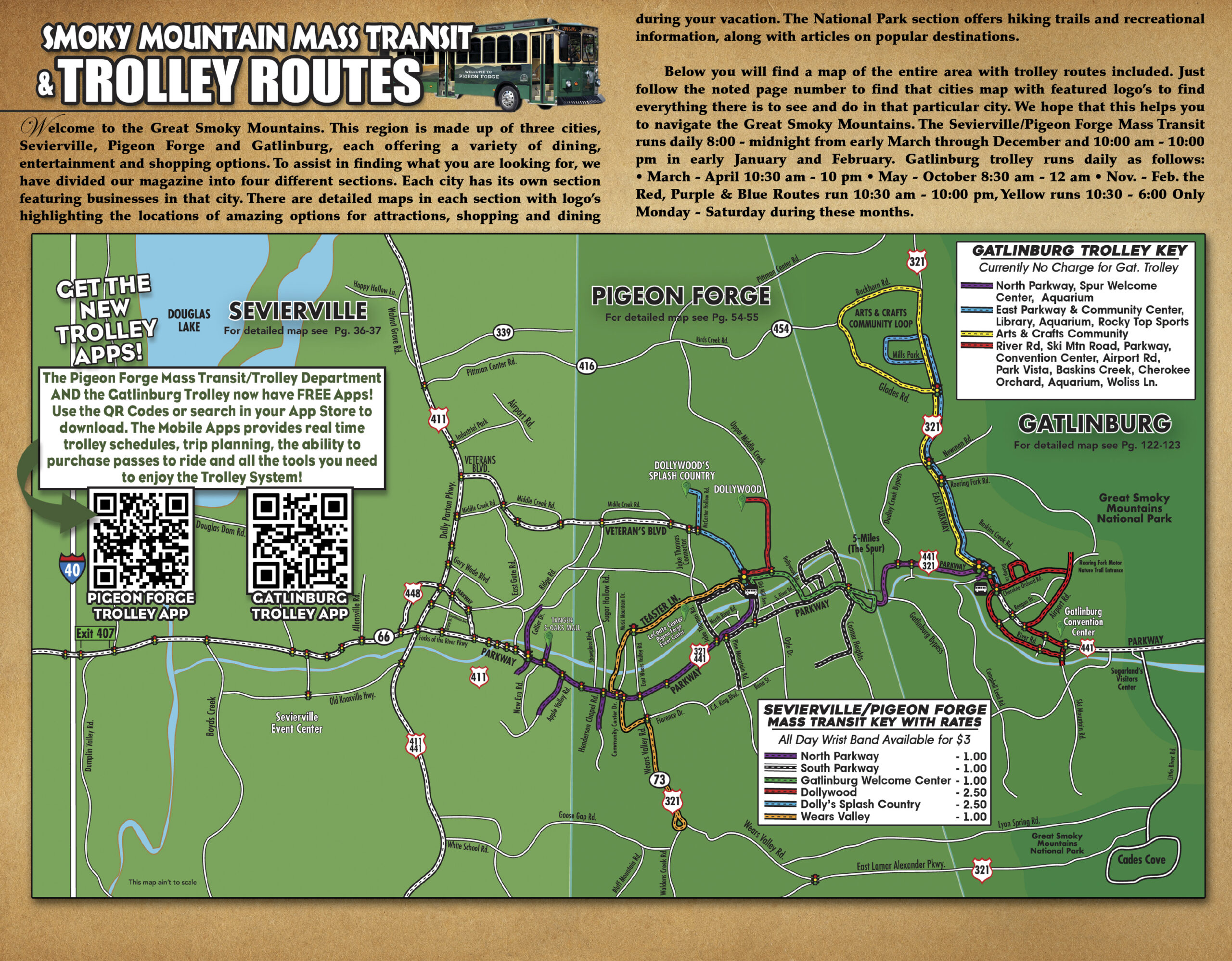 Smoky Mountain Trolley Map | Trolley Map Gatlinburg & Pigeon Forge